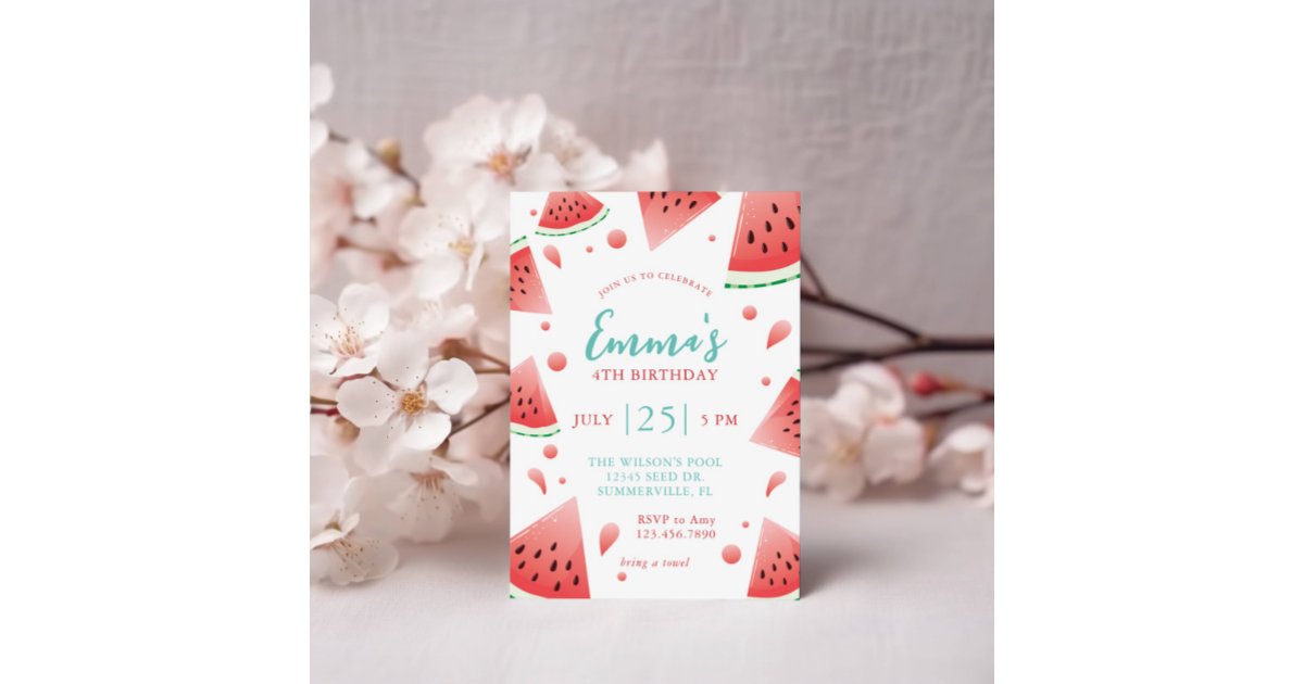 Watermelon Splash Summer Birthday Party Invitation | Zazzle