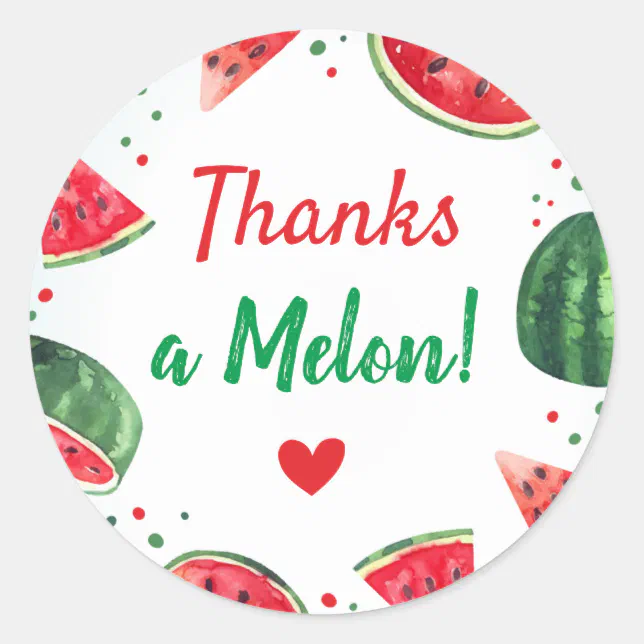 Watermelon Summer Birthday Party Thanks a Melon Classic Round Sticker ...