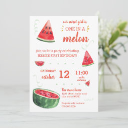 Watermelon summer first birthday ONE IN A MELON Invitation | Zazzle