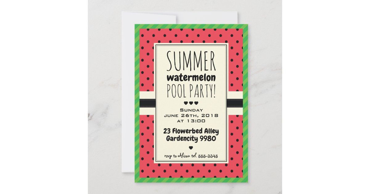 Watermelon summer pool party invitation polka dots | Zazzle