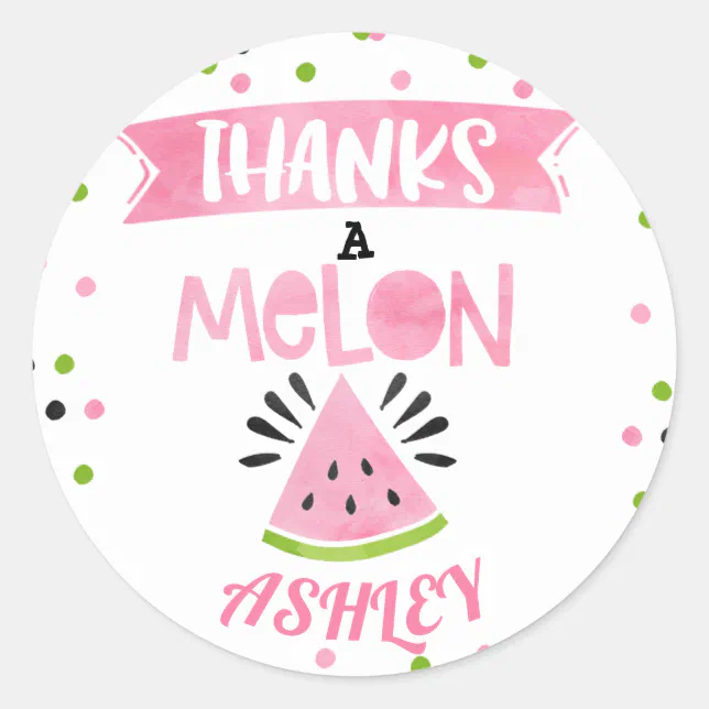 Watermelon Thank a Melon Birthday Party Stickers | Zazzle