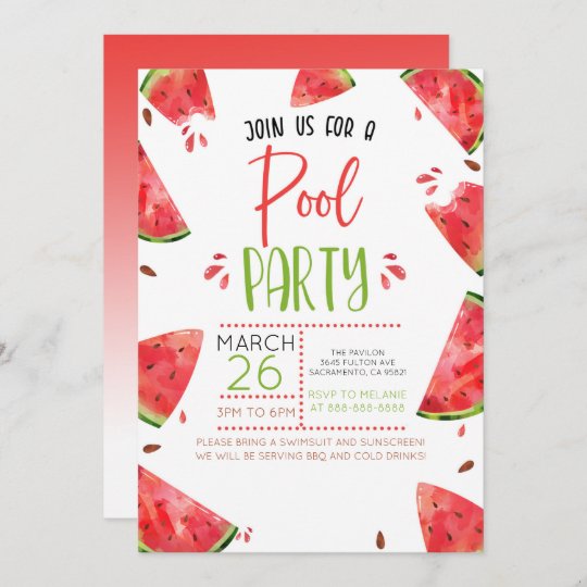 Watermelon Themed Summer Pool Party Invitation | Zazzle.com
