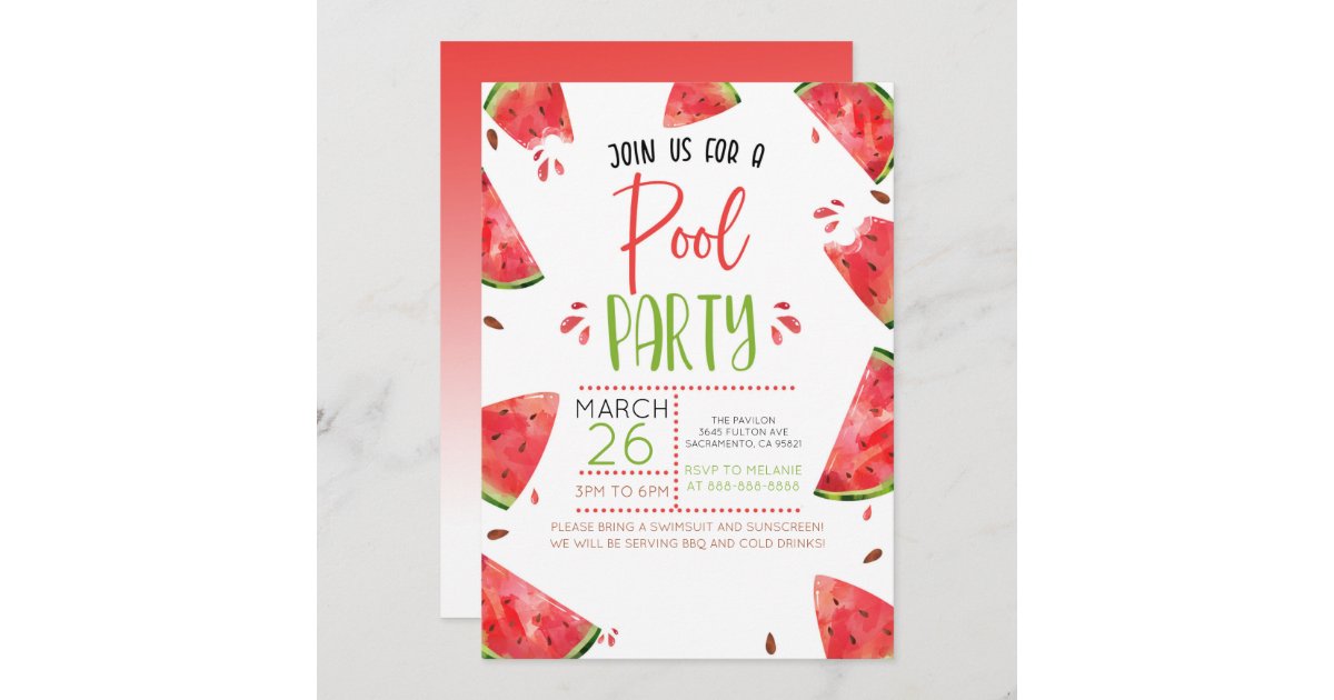 Watermelon Themed Summer Pool Party Invitation | Zazzle.com
