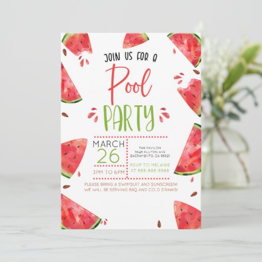 Watermelon Themed Summer Pool Party Invitation | Zazzle