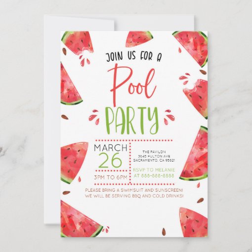 Watermelon Themed Summer Pool Party Invitation | Zazzle