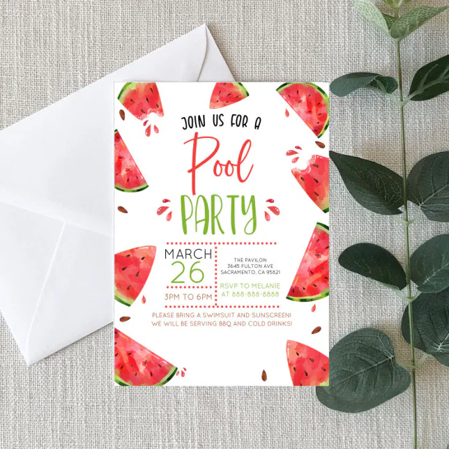 Watermelon Themed Summer Pool Party Invitation | Zazzle