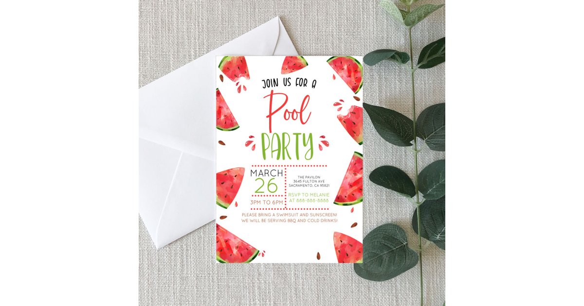 Watermelon Themed Summer Pool Party Invitation | Zazzle
