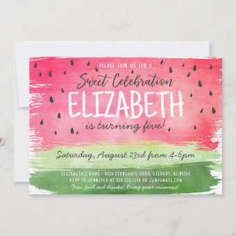 Watermelon Watercolor Birthday Invitation | Zazzle