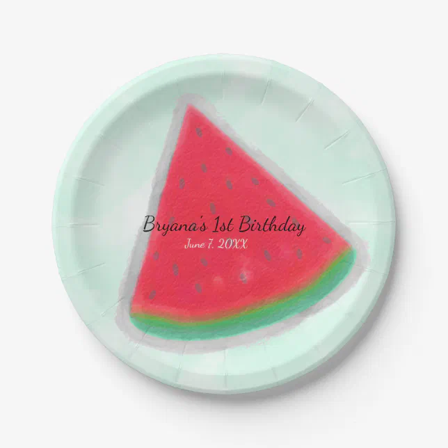 Watermelon Watercolor Birthday Party Personalized Paper Plates | Zazzle