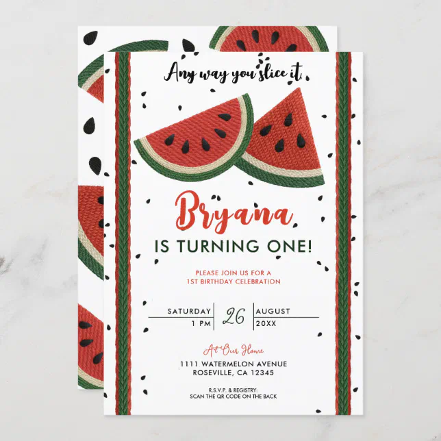 Watermelon Yarn Any Way You Slice it 1st Birthday Invitation | Zazzle