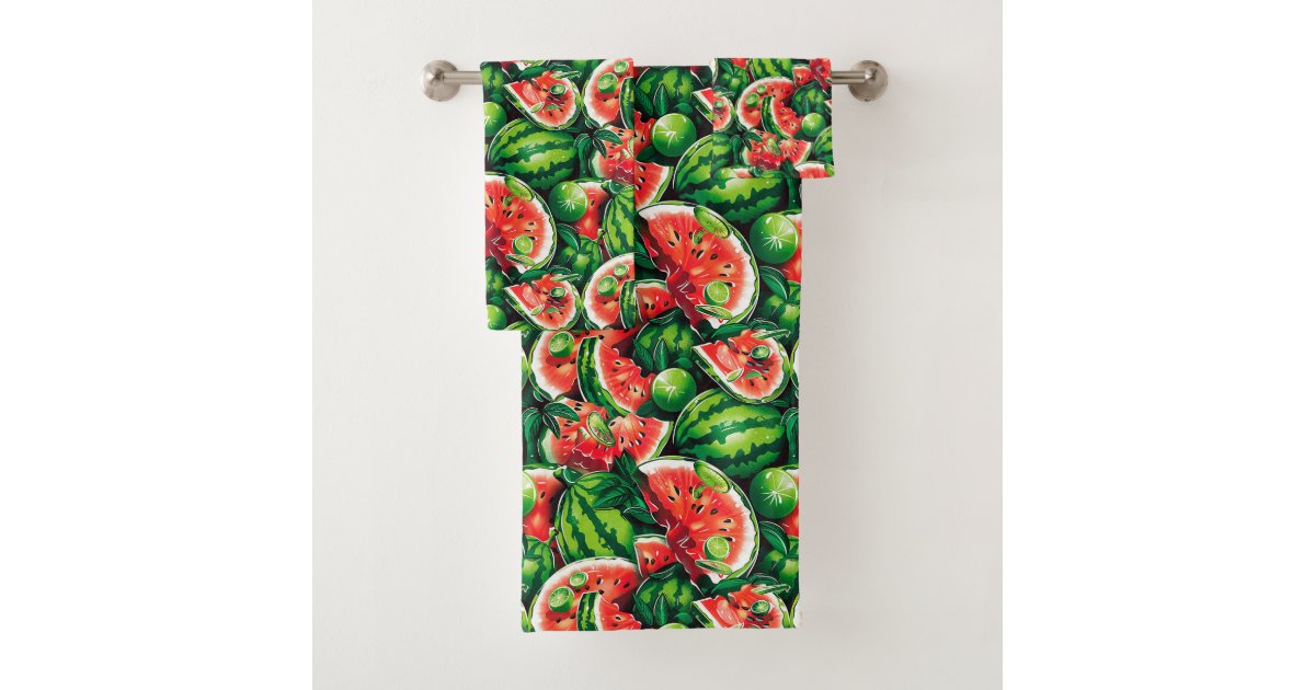 Watermelons, lime, watermelon leaves, small lime f bath towel set | Zazzle