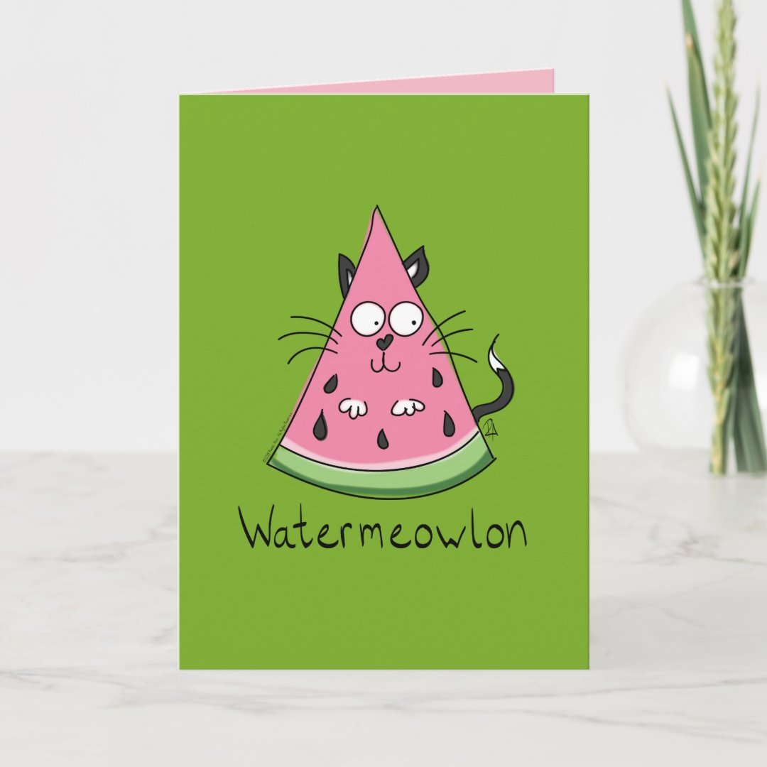 Watermeowlon Watermelon Cat Funny Greeting Card | Zazzle