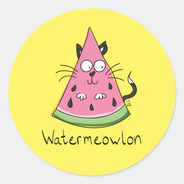 Watermeowlon Watermelon Cat Funny Stickers | Zazzle