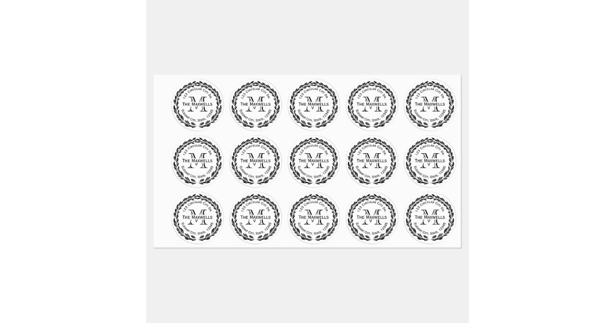 Waterproof Address Labels Custom Monogram Round | Zazzle