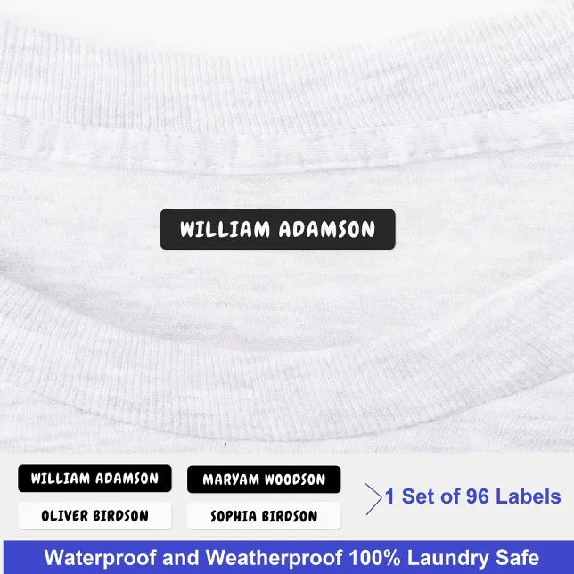 Waterproof Black & White Full Name Tags | Clothing Labels | Zazzle
