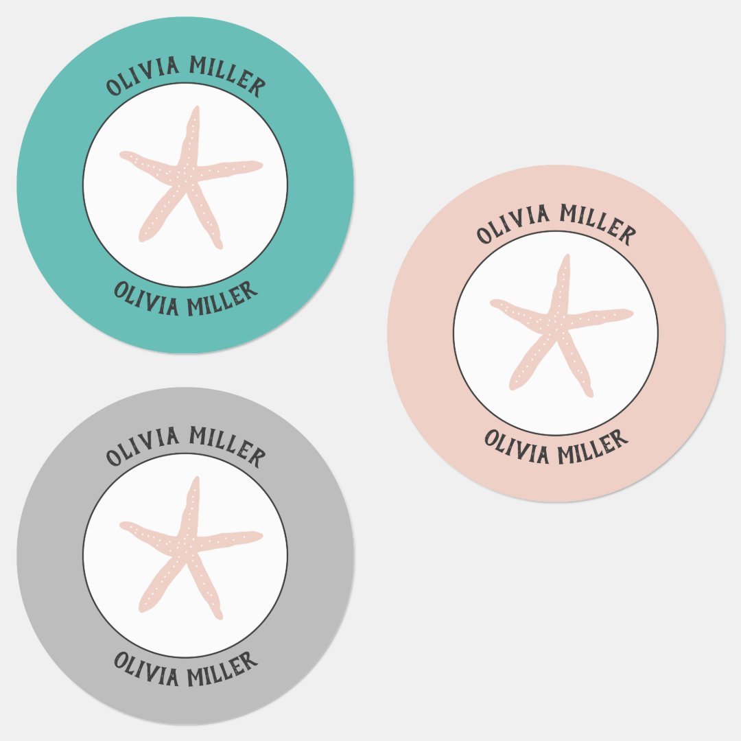 Waterproof starfish name labels for school camp | Zazzle