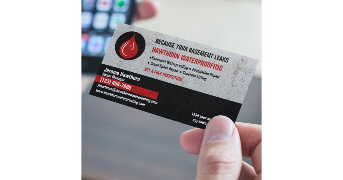 Waterproofing Company Red Business Card | Zazzle