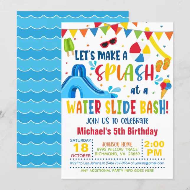 Waterslide Bash Birthday Invitation - Boy | Zazzle