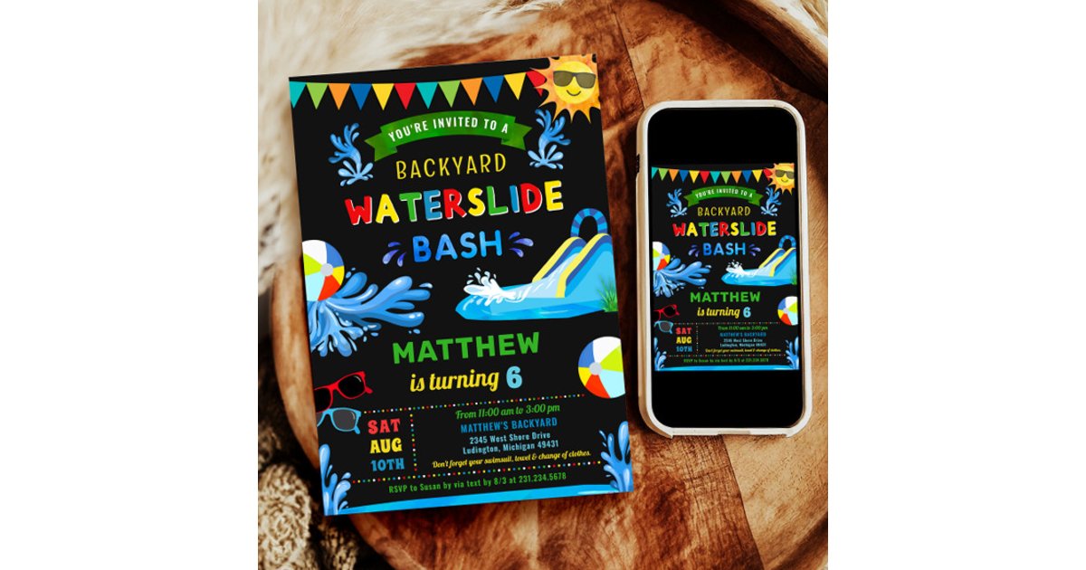 Waterslide Bash Summer Boy Birthday Party Invitation | Zazzle