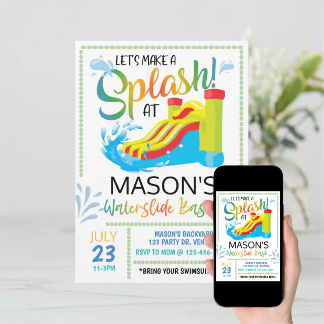 Waterslide Birthday, Let's make a Splash Invitation | Zazzle