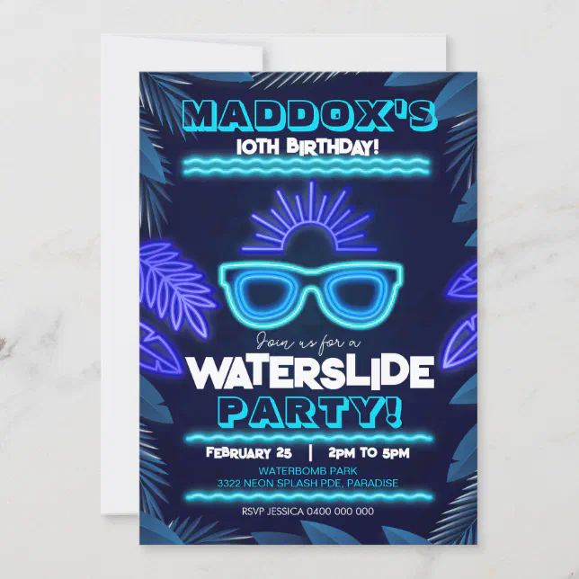Waterslide Party Invitation Neon Boy Summer | Zazzle