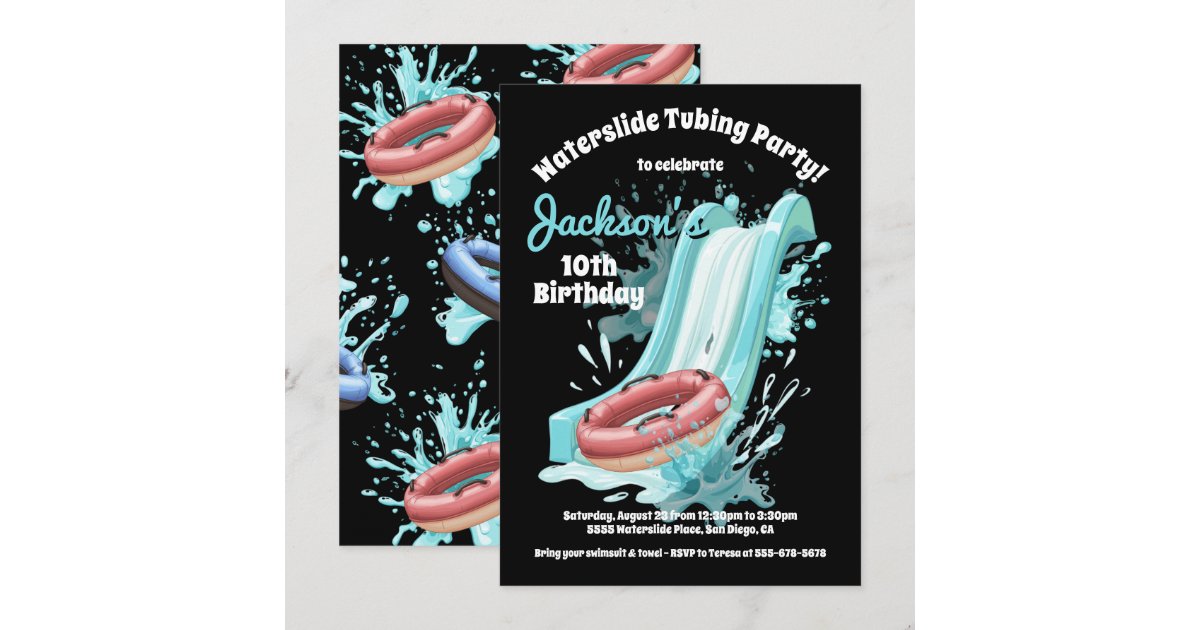 Waterslide Tubing Pool Birthday Party Invitation | Zazzle