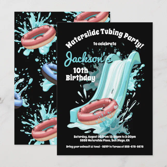 Waterslide Tubing Pool Birthday Party Invitation | Zazzle