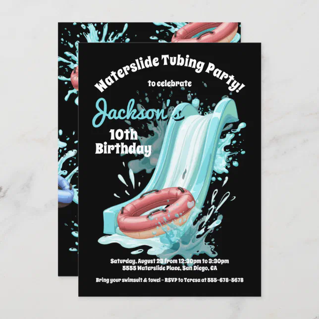 Waterslide Tubing Pool Birthday Party Invitation | Zazzle
