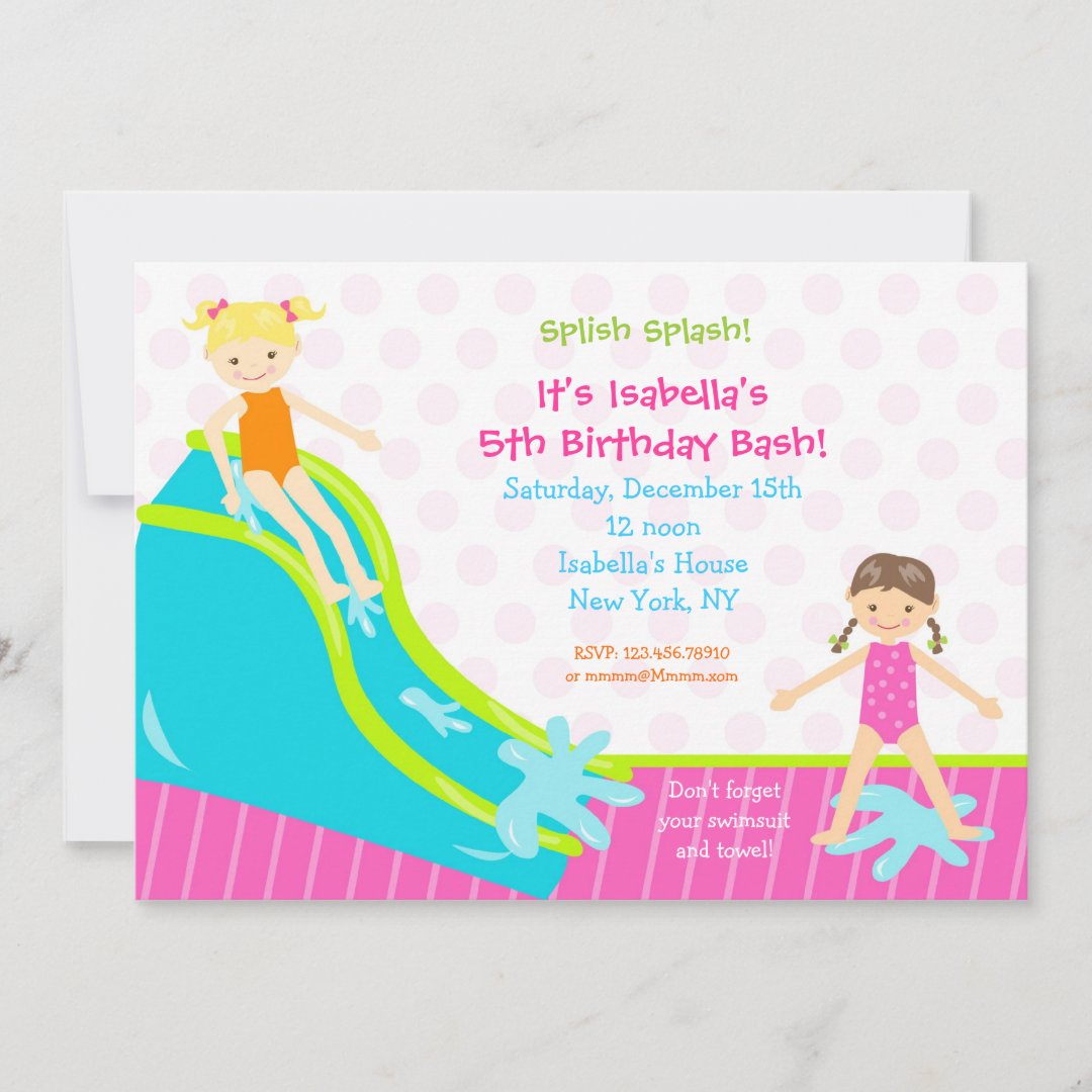 Waterslide Water Party Birthday Invitations | Zazzle