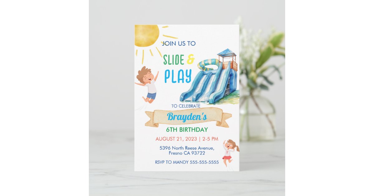 Waterslide Water Slide Waterpark Pool Birthday Invitation | Zazzle