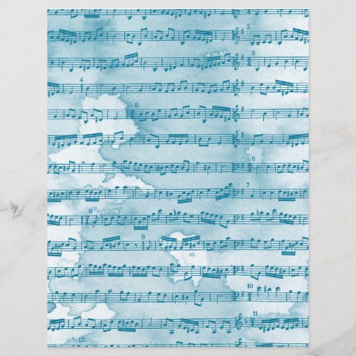 Waterstained Blue Sheet Music Scrapbook Paper | Zazzle