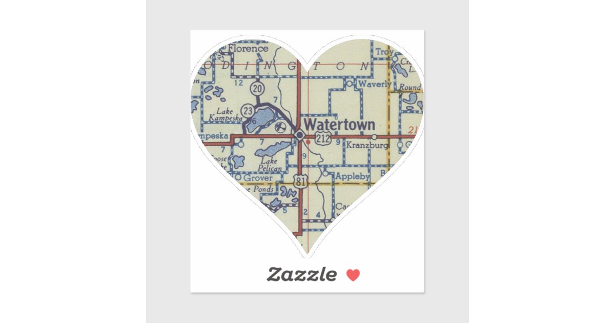 Watertown SD Vintage Map Sticker | Zazzle