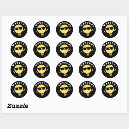 Watt Up Funny Electric Bulb Pun Dark BG Classic Round Sticker | Zazzle
