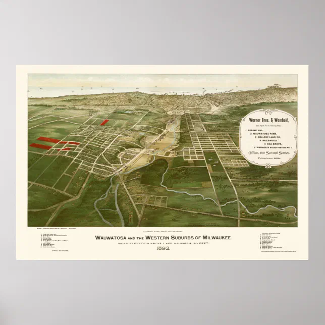 Wauwatosa, WI Panoramic Map - 1892 Poster | Zazzle