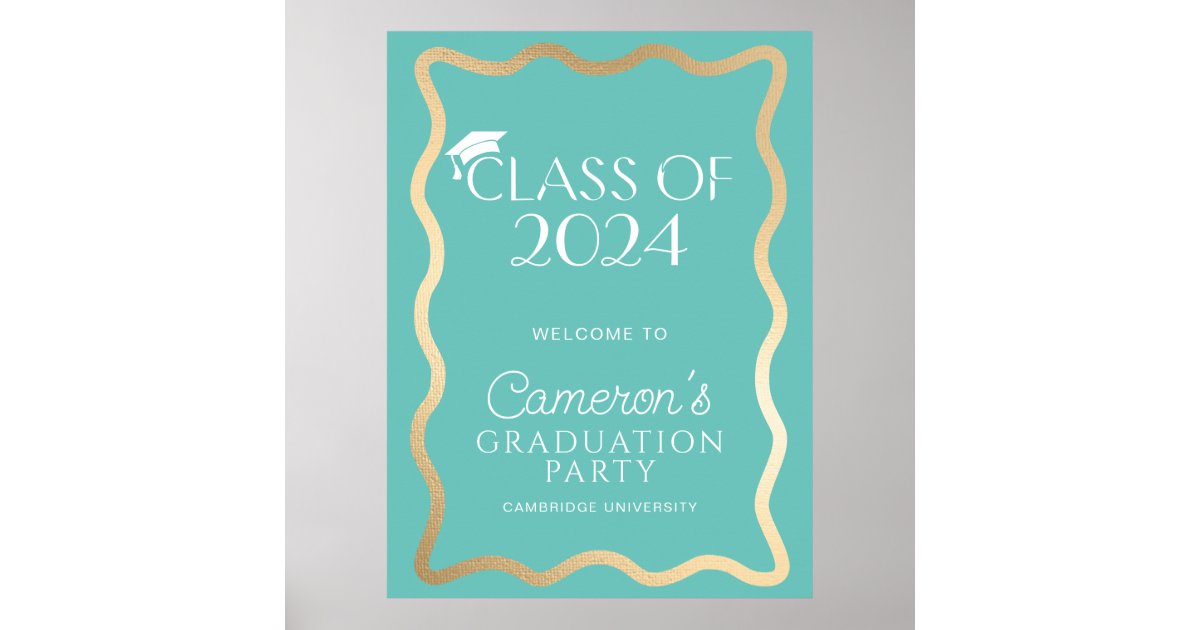 Wave Aqua Gold Graduation Party Welcome Poster | Zazzle