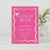 Wave Hot Pink Graduation Party Invitation | Zazzle