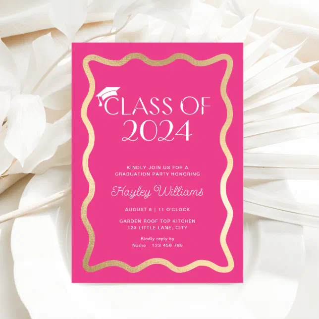 Wave Hot Pink Graduation Party Invitation | Zazzle