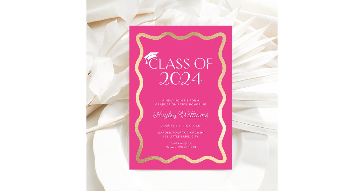 Wave Hot Pink Graduation Party Invitation | Zazzle
