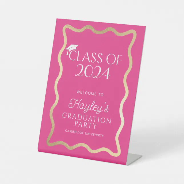 Wave Hot Pink Graduation Party Welcome Pedestal Sign | Zazzle