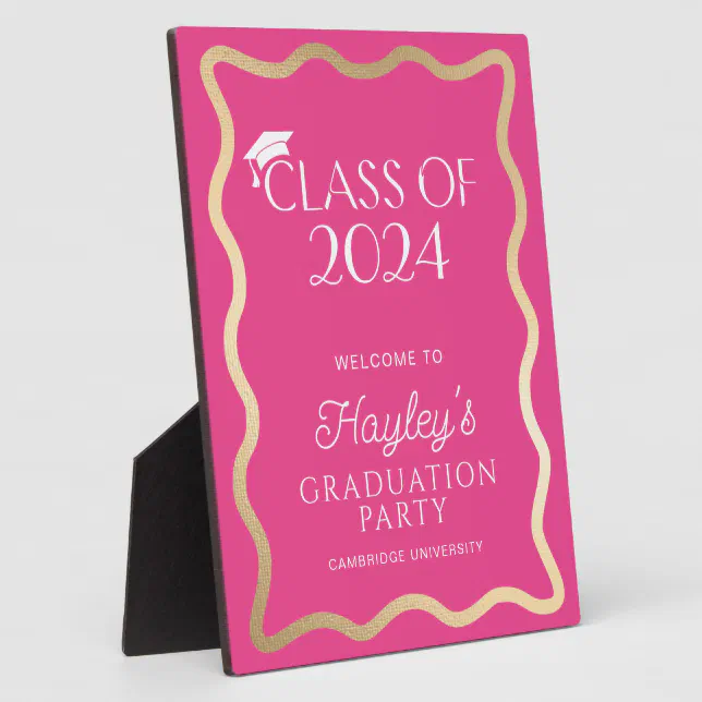 Wave Hot Pink Graduation Party Welcome Plaque | Zazzle