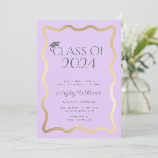 Wave Light Lilac Gold Graduation Party Invitation | Zazzle