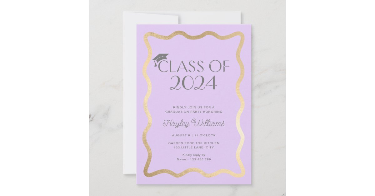 Wave Light Lilac Gold Graduation Party Invitation | Zazzle