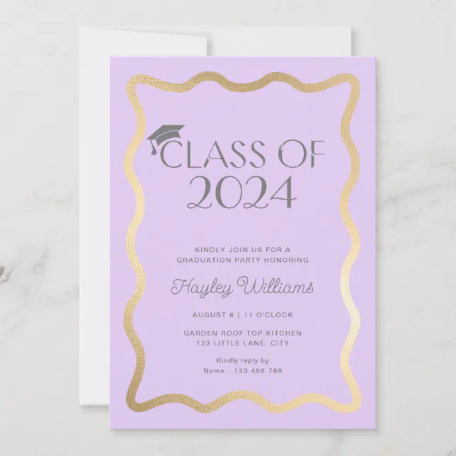 Wave Light Lilac Gold Graduation Party Invitation | Zazzle