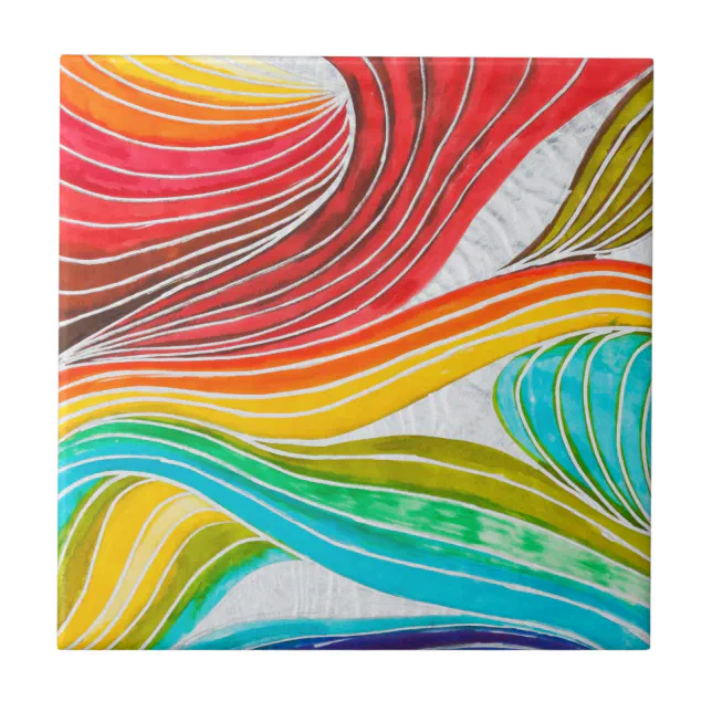 Wave Pattern Drawn By Watercolor Paints Tile | Zazzle