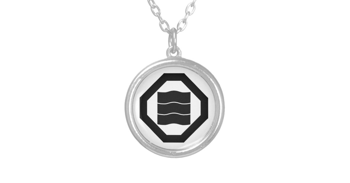 Wave-shaped kanji characters for three on tray silver plated necklace ...