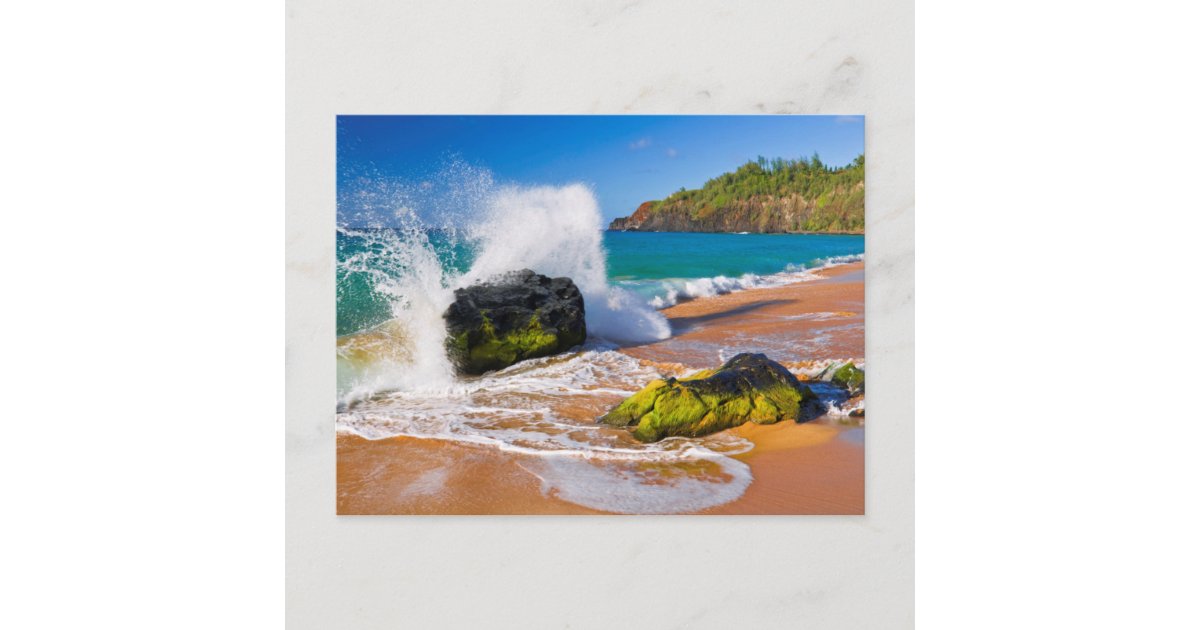 Waves crash on the beach, Hawaii Postcard | Zazzle