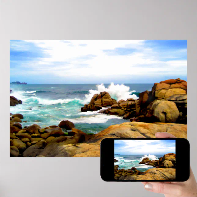 Waves Crashing on Shoreline Rocks Poster | Zazzle