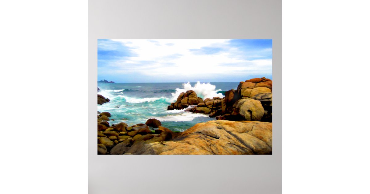 Waves Crashing on Shoreline Rocks Poster | Zazzle