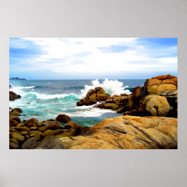Waves Crashing on Shoreline Rocks Poster | Zazzle