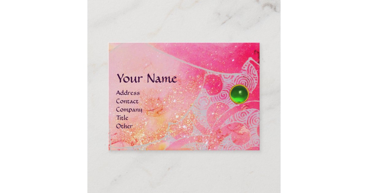 WAVES EMERALD MONOGRAM,bright pink green blue Business Card | Zazzle